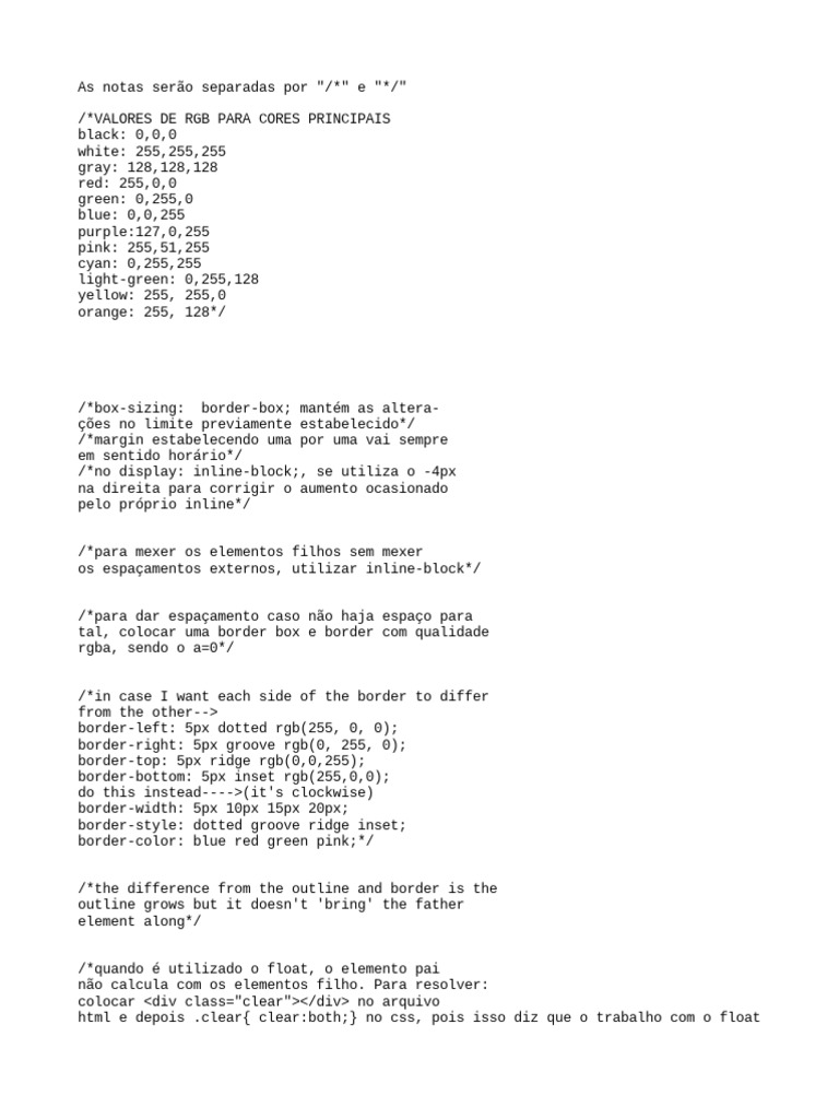 Notas de HTML e CSS | PDF | Modelo de cores RGB | Desenvolvimento Web Notas de HTML e CSS | PDF | Modelo de cores RGB | Desenvolvimento Web
