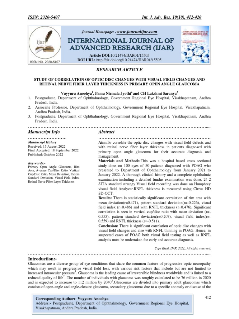 Study of Correlation of Optic Disc Changes With Visual Field Changes ...