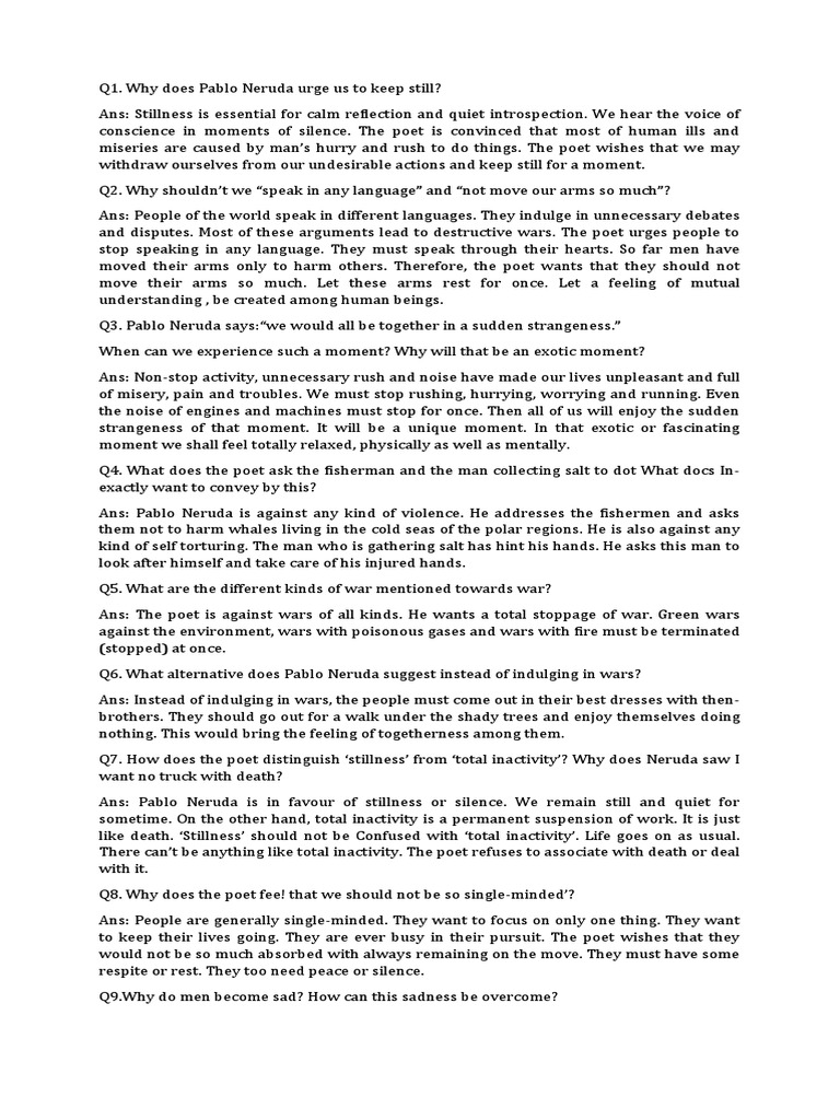 A Call for Stillness: An Analysis of Pablo Neruda's Poem "Keeping Quiet ...
