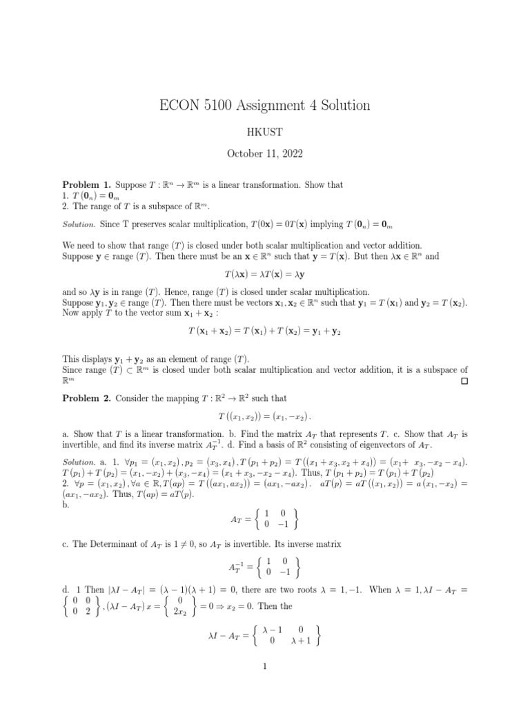 Problem Set 5 Solutions | PDF | Vector Space | Eigenvalues And Eigenvectors
