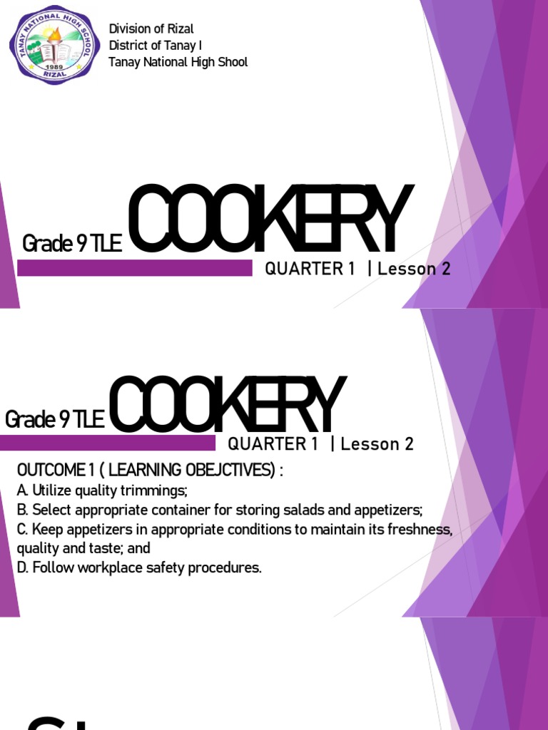 Tle 9 Cookery Lesson 2 Outcome 4 Part 1 Storing Appetizers | PDF