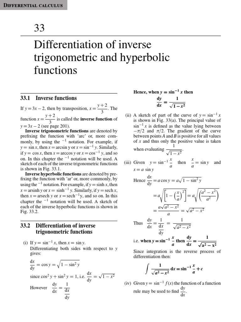Differentiation of Inverse Trigonometric and Hyperbolic Functions | PDF | Trigonometric ...