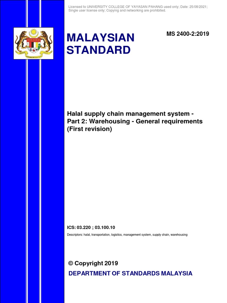 MS 2400 2 2019 Halal Warehousing | PDF | Verification And Validation ...
