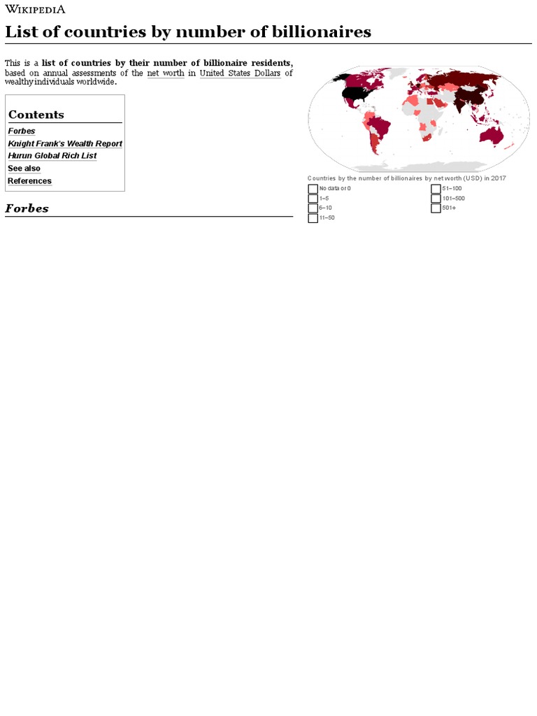 List of Countries by Number of Billionaires - Wikipedia | PDF | China ...