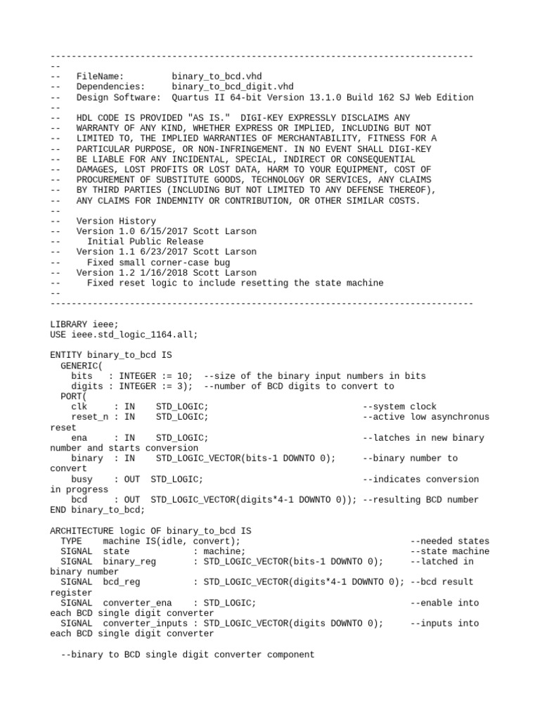 Binary To BCD - VHD | PDF | Binary Coded Decimal | Bit
