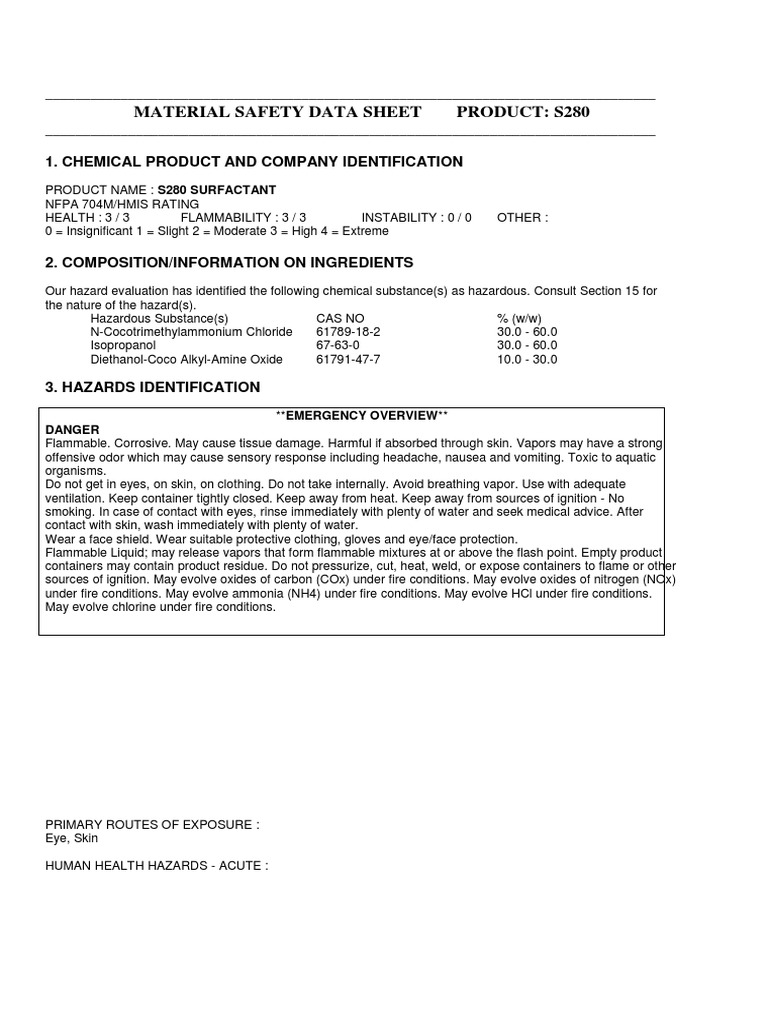 MSDS Surfactant | PDF | Dangerous Goods | Hazardous Waste