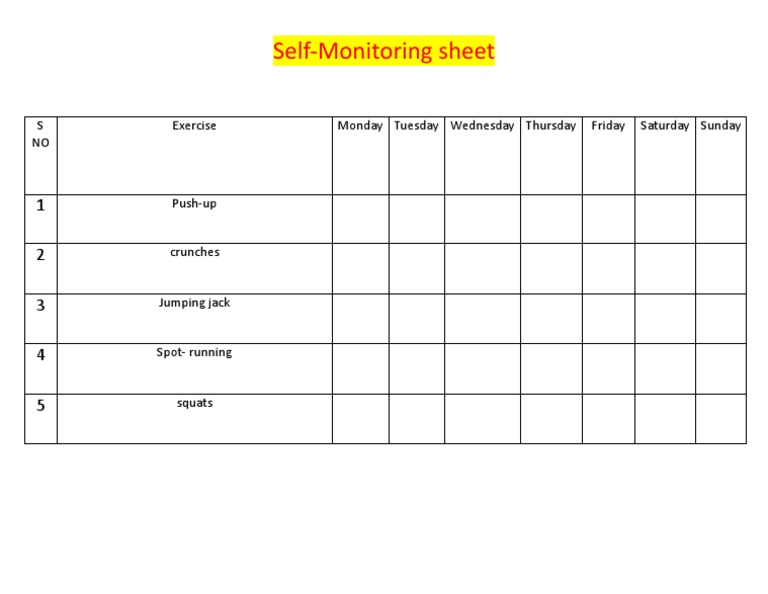 Self Monitoring Sheet | PDF