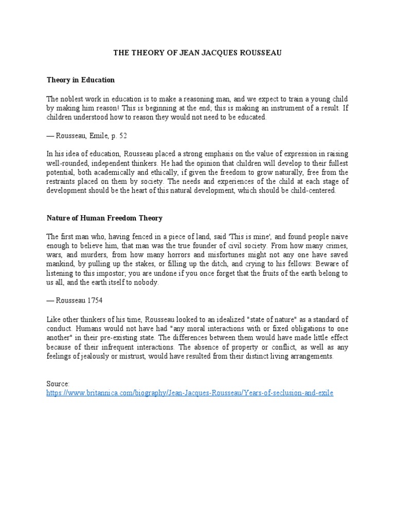 The Theory of Jean Jacques Rousseau | PDF