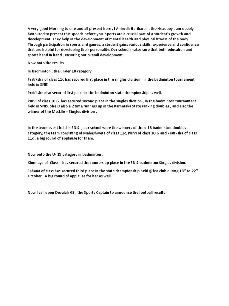 Badminton Speech | PDF