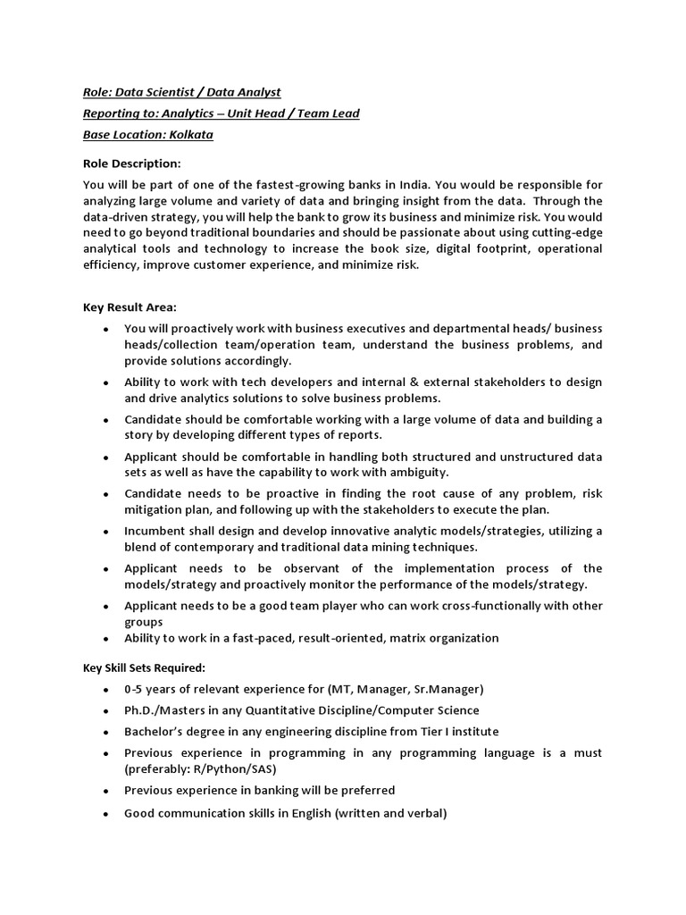 JD - Strategy and Analytics | PDF | Analytics | Data Science