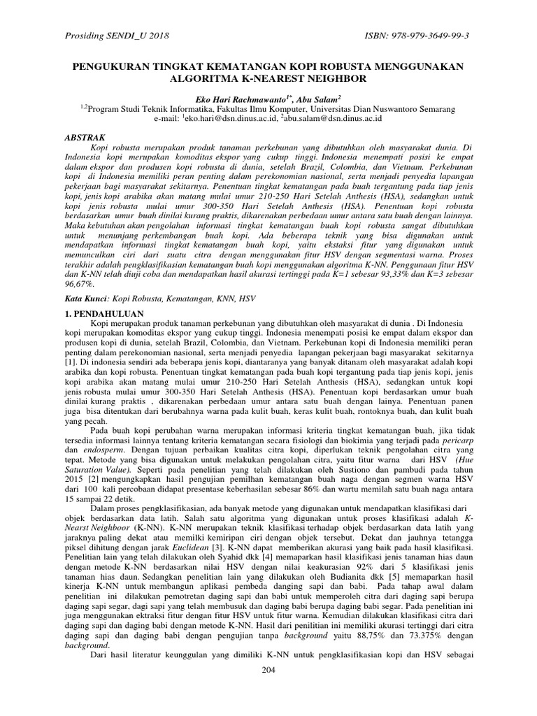 Pengukuran Tingkat Kematangan Kopi Robusta Menggunakan Algoritma K ...
