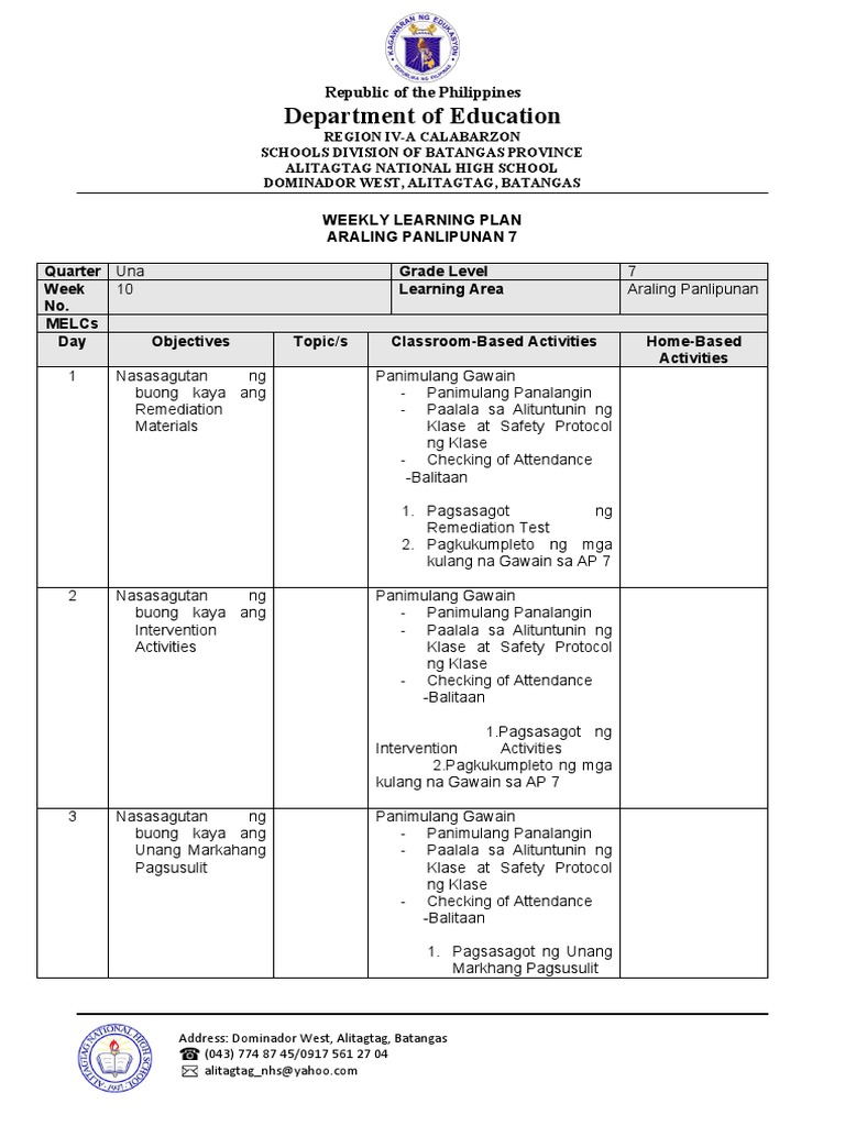 AP 7 WLP w10 q1 Final | PDF