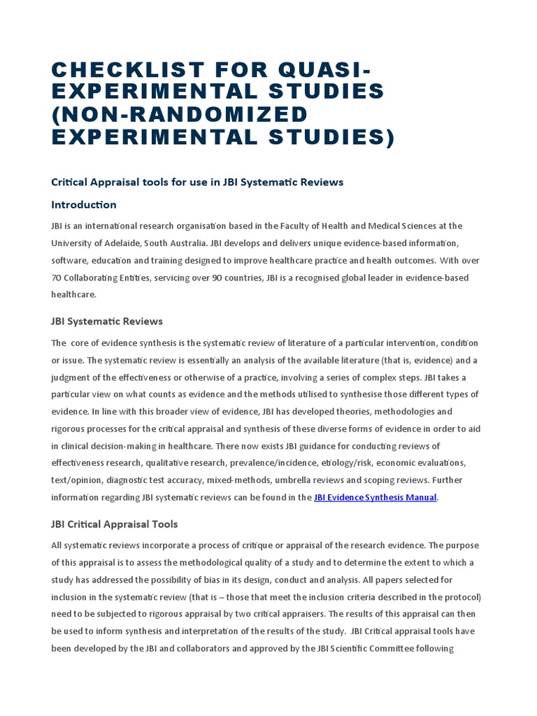 Checklist For Quasi-Experimental Appraisal Tool | PDF | Systematic ...