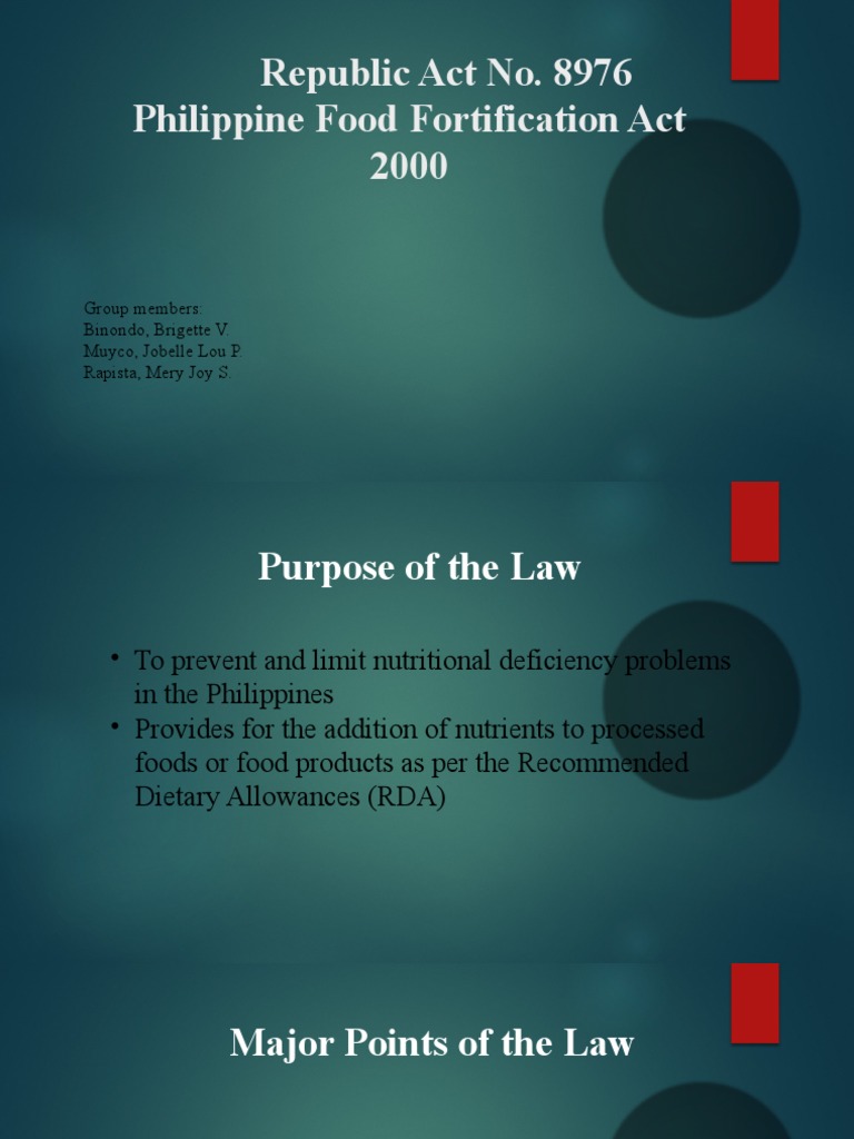 Philippine Food Fortification Act Overview | PDF | Foods | Nutrition