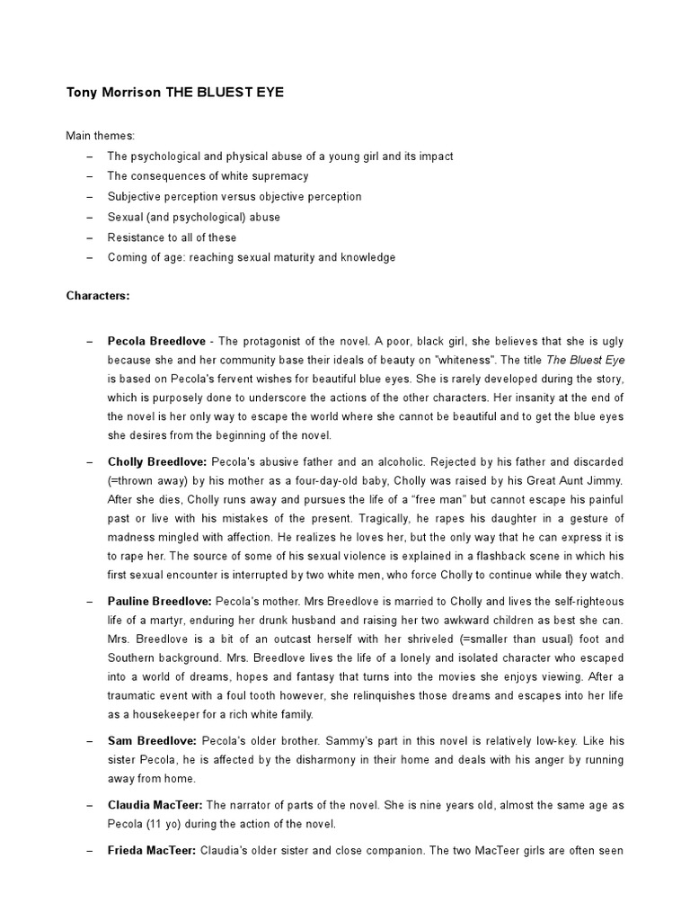 Tony Morrison The Bluest Eye | PDF