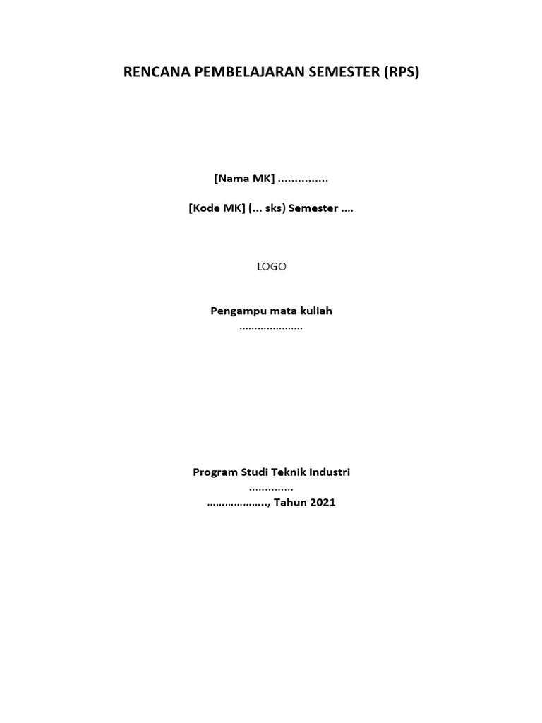 Template RPS Mata Kuliah (Tugas Dosen) | PDF