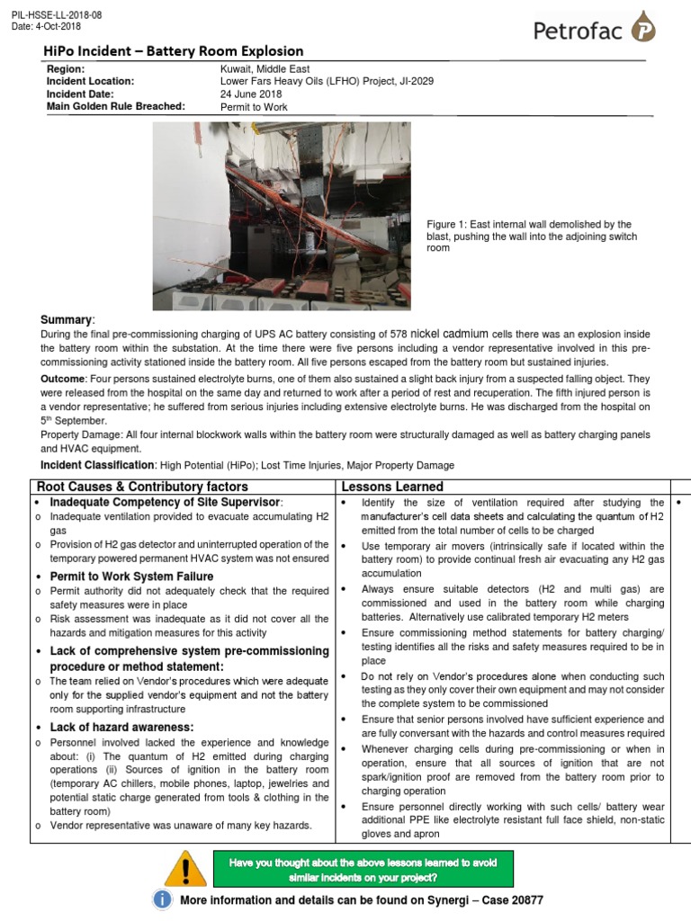 08 - 2018 LL - HiPo Battery Room Explosion | PDF | Safety