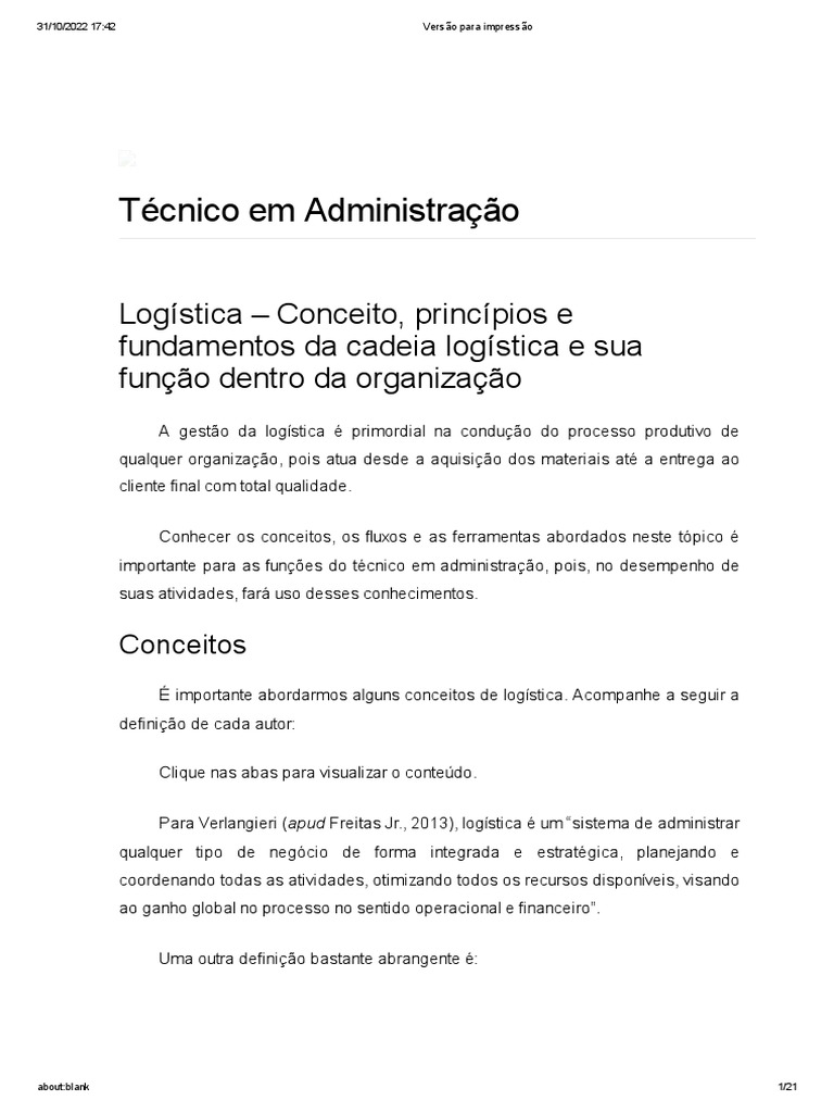 Logística Conceitos Princípios e Fundamentos Da Cadeia Logística e Sua ...