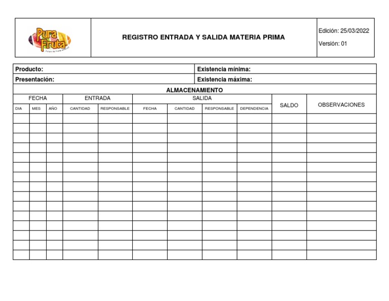 5 - Formato Entrada y Salida Materia Prima | PDF