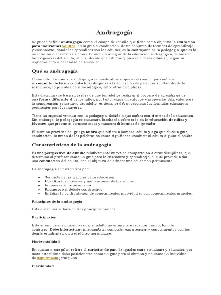 Andragogía | PDF | Aprendizaje | Adultos