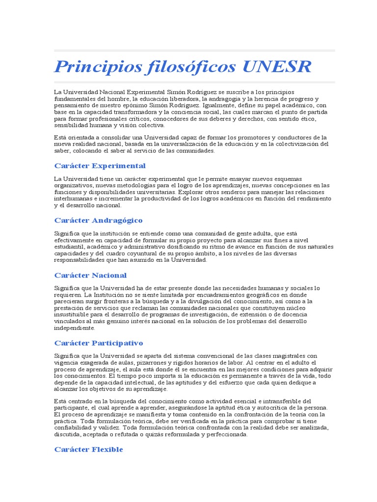 Principios Filosóficos UNESR | PDF | Aprendizaje