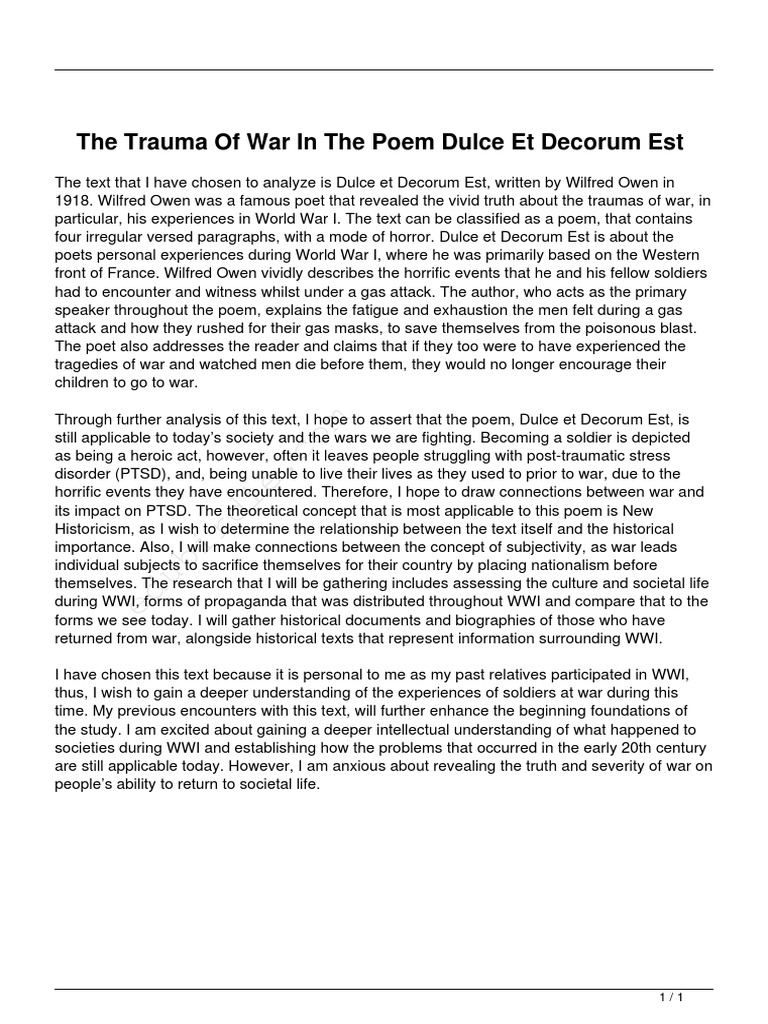 The Trauma of War in The Poem Dulce Et Decorum Est | Download Free PDF | Poetry | Psychology