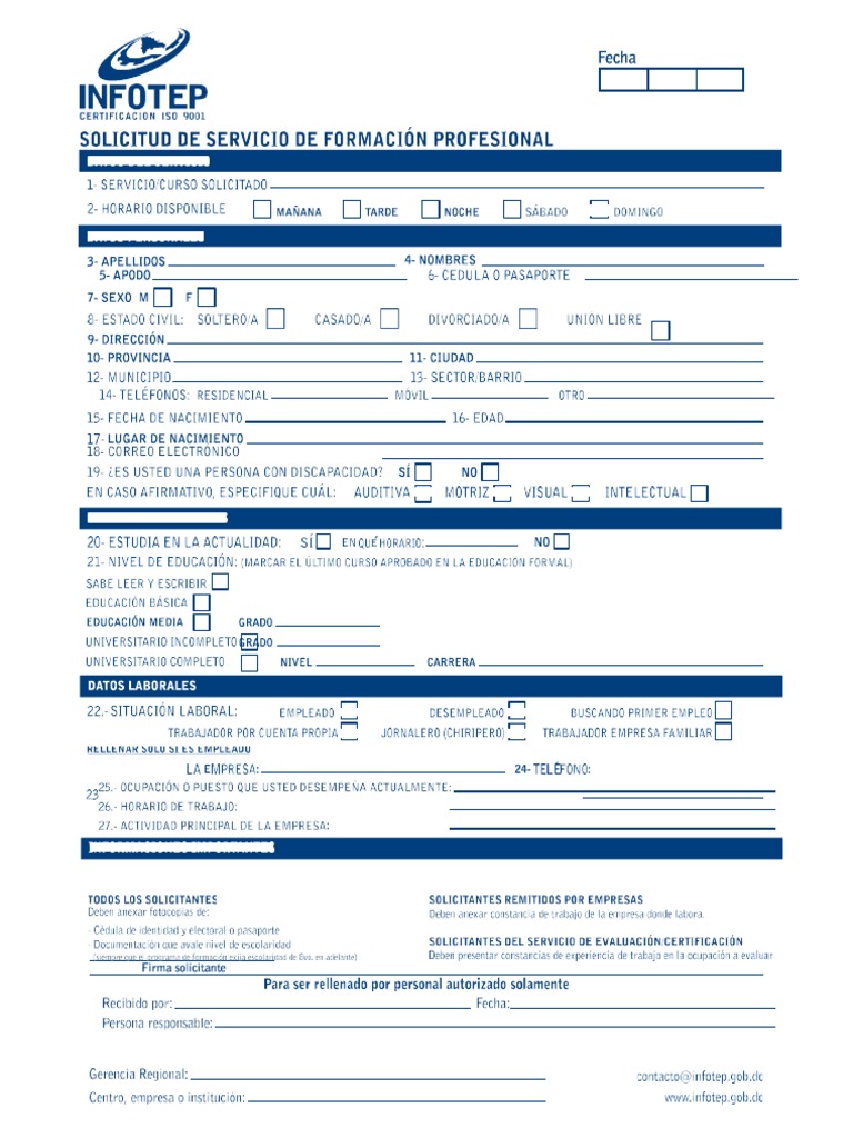 INFOTEP - Formulario de Servicio | PDF