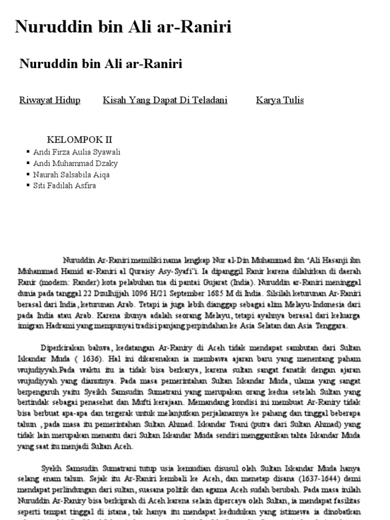 Nuruddin Bin Ali Ar-Raniri | PDF