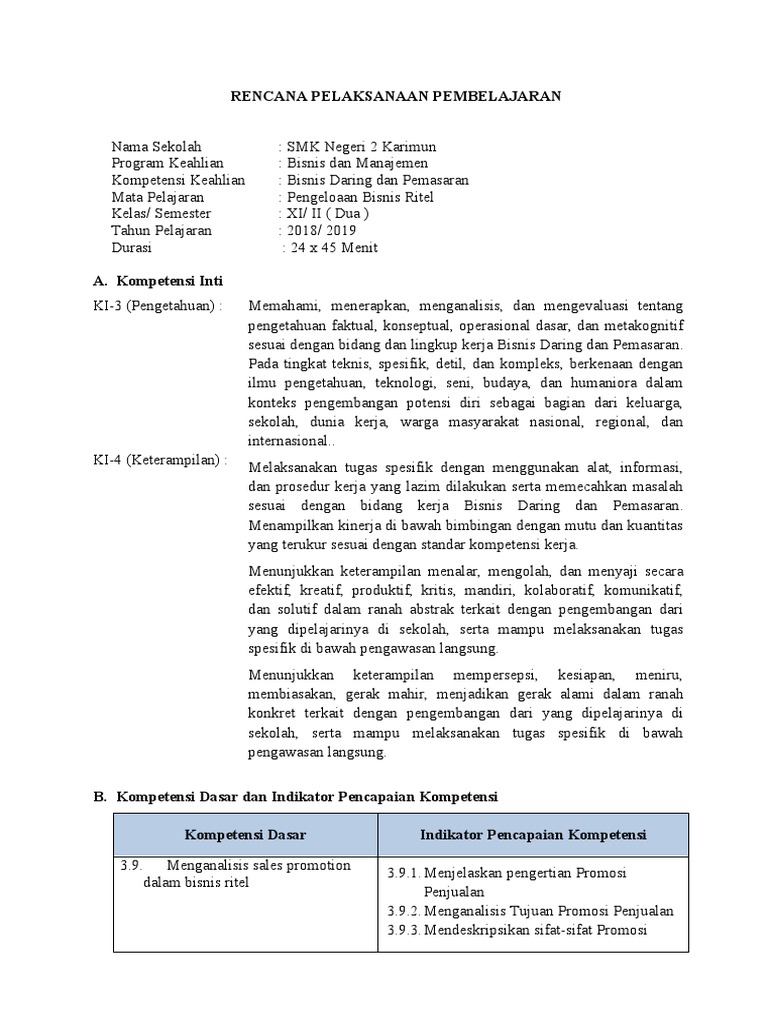 RPP KD 9 - Promosi Penjualan | PDF