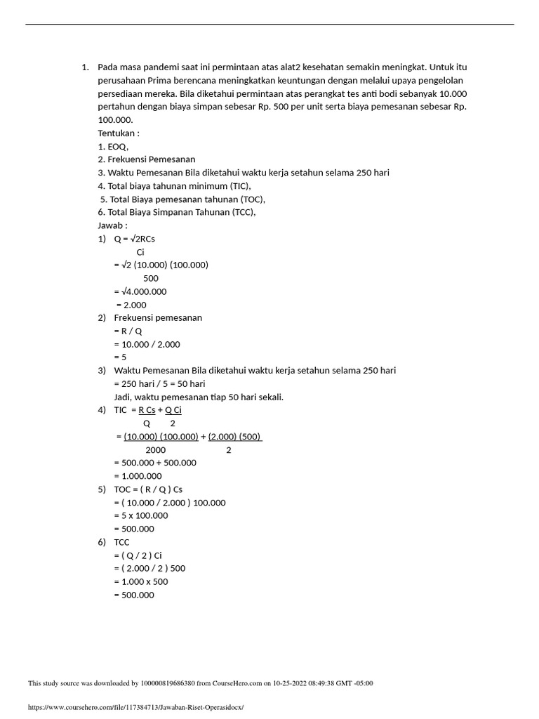 Jawaban Riset Operasi | PDF | Metode & Bahan Ajar