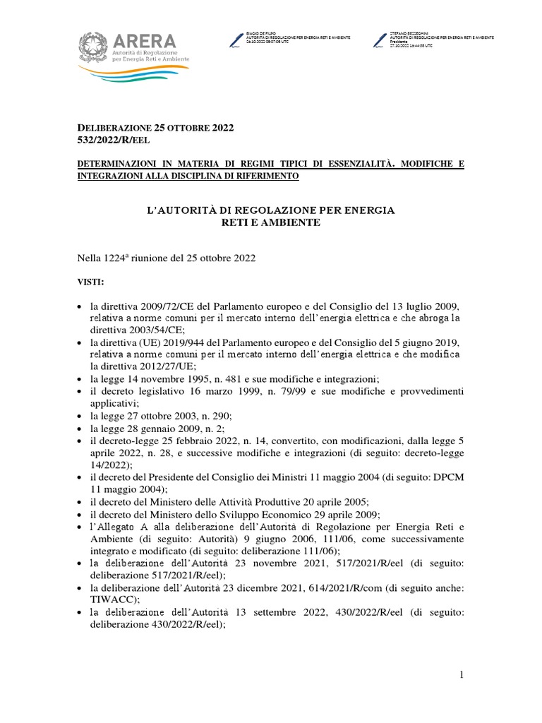 Delibera 25 Ottobre 2022 532/2022/r/eel | PDF
