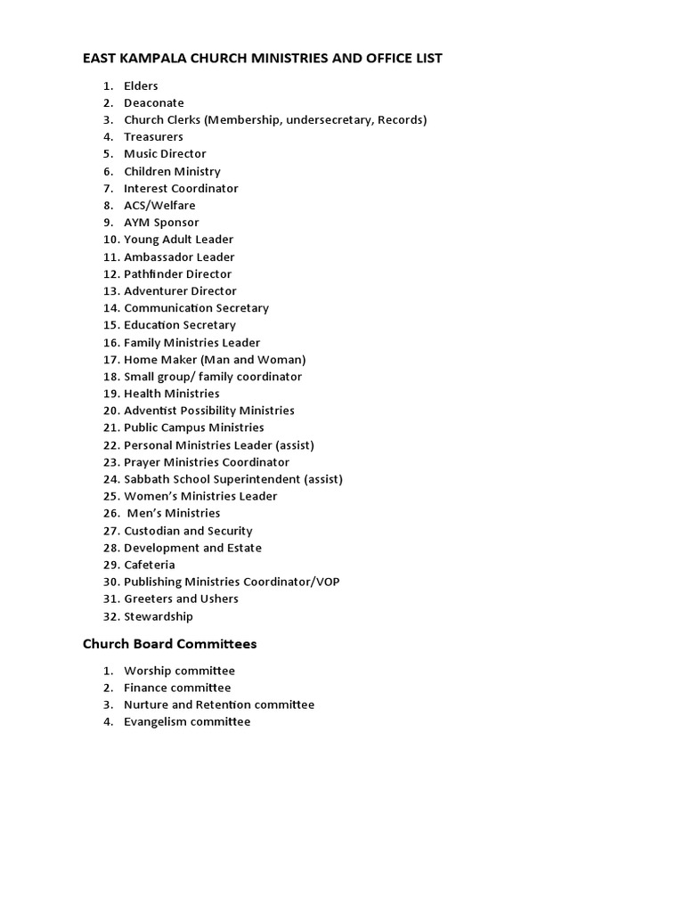 Church Ministries List | PDF