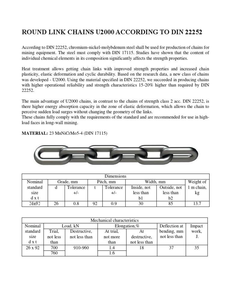 U2000 Chains per DIN 22252 Standards | PDF