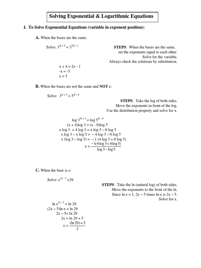Solving Exponential and Logs | PDF | Logarithm | Mathematical Analysis