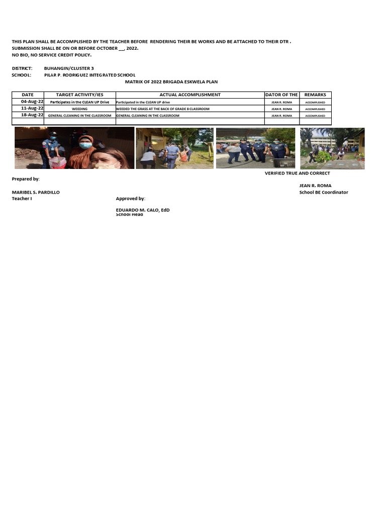 Brigada Eskwela 2022 Accomplishment Report | PDF