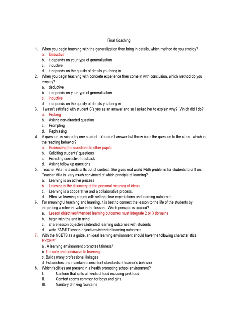 Final Coaching Prof Ed | PDF | Educational Assessment | Curriculum