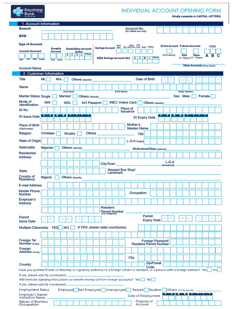 Keystone Account Opening Form | PDF | Banks | Cheque