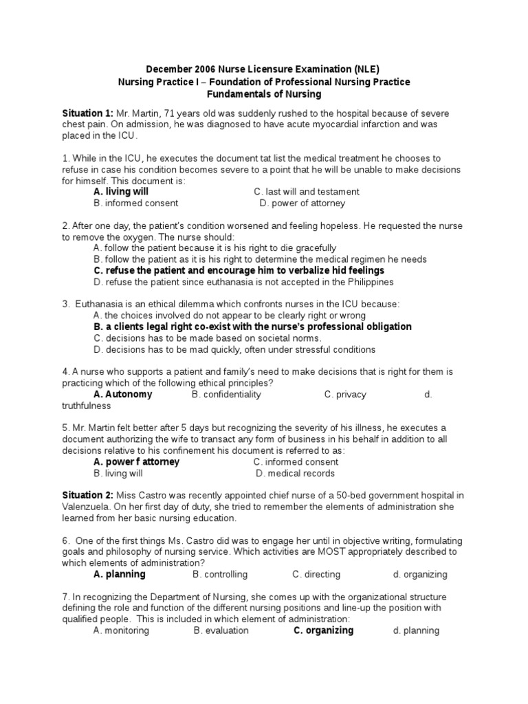 December 2006 NLE Nursing Practice Exam | PDF | Urinary Incontinence ...