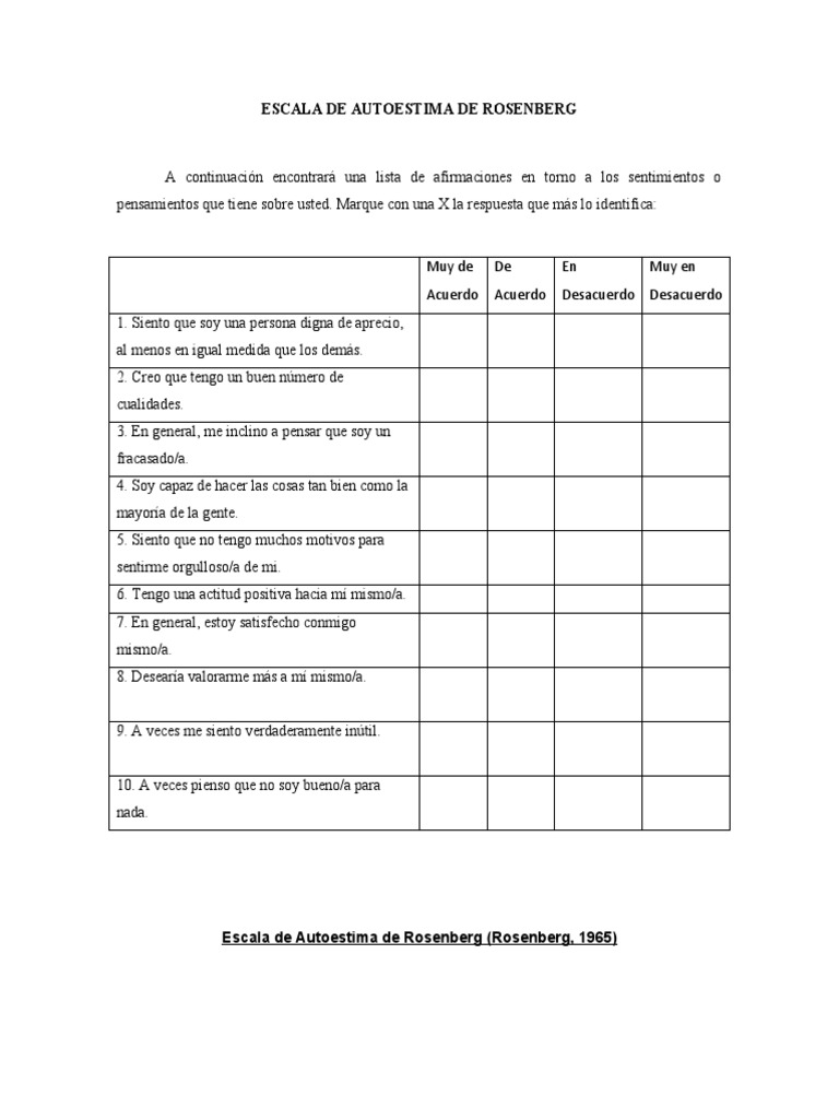 Escala de Autoestima de Rosenberg | PDF