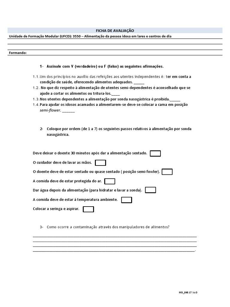 Teste UFCD 3550 | PDF | Ciências da Saúde