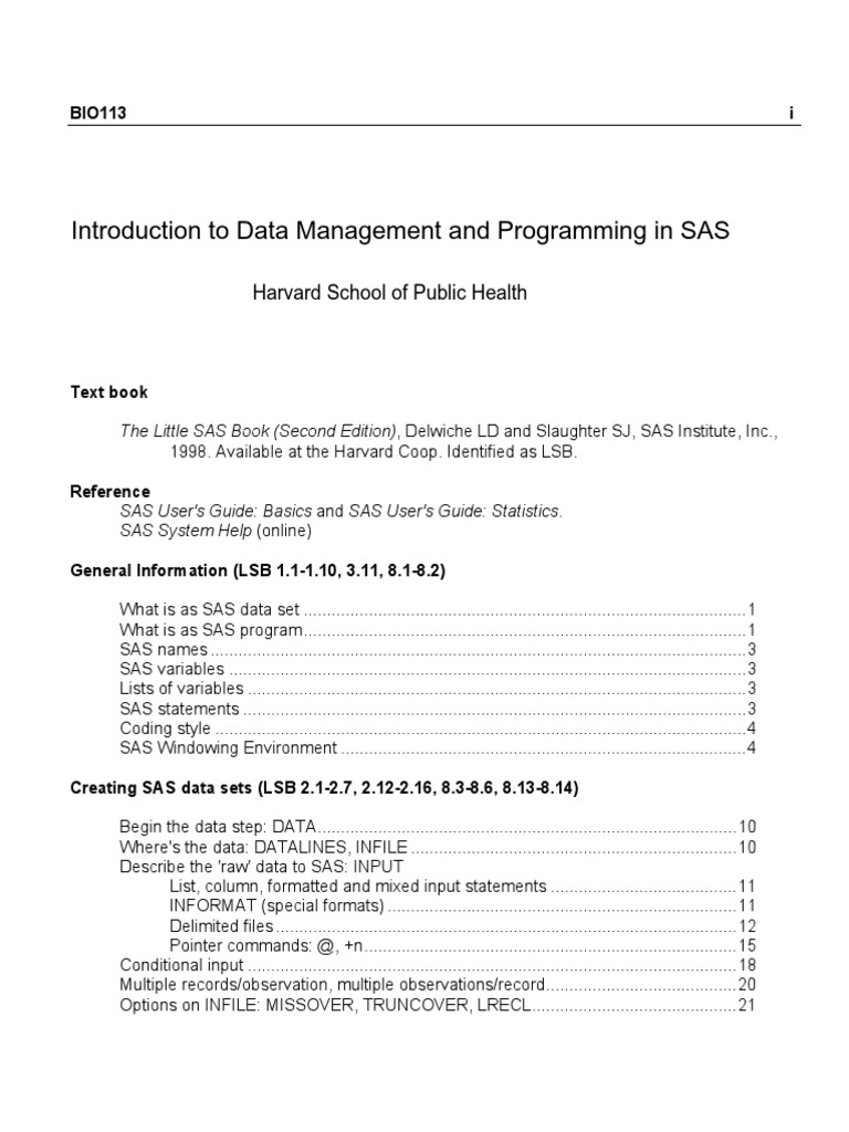 Introduction To Data Management and Programming in SAS | PDF | Sas ...