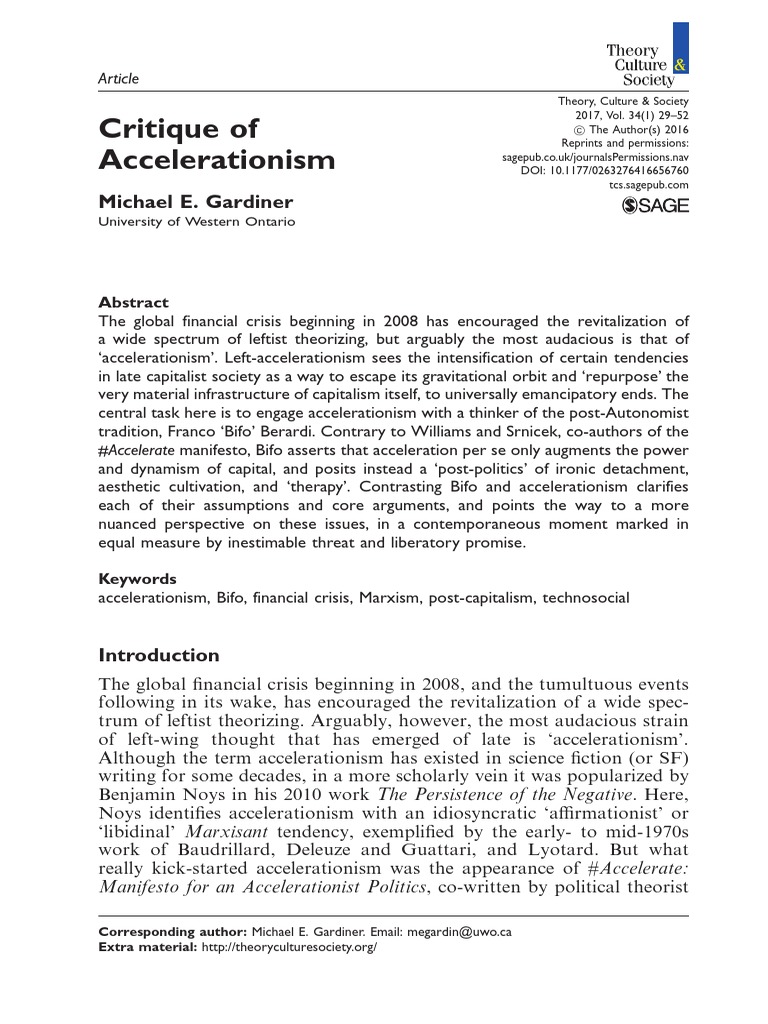 Michael E. Gardiner - Critique of Accelerationism (Theory, Culture ...