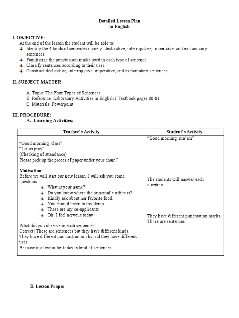 Detailed Lesson Plan GR7 | PDF | Sentence (Linguistics) | Question