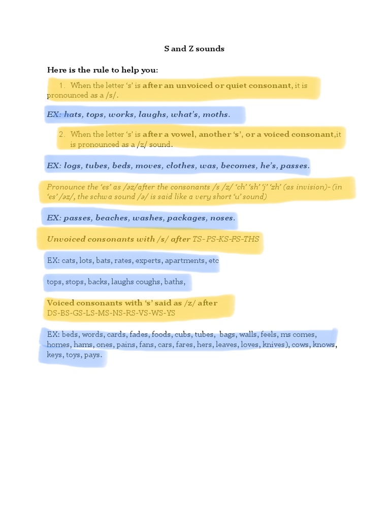 S and Z Sounds | PDF | Consonant | Spelling