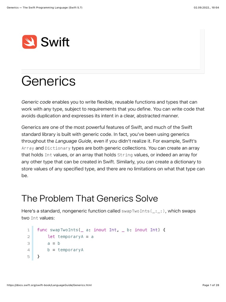 Generics The Swift Programming Language Swift 57 Pdf Swift Programming Language 3925
