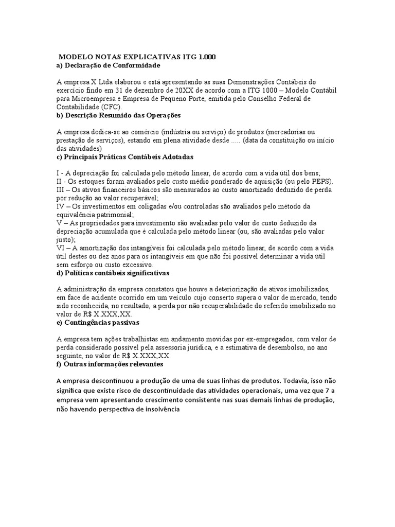 Modelo Notas Explicativas-ITG1000 | PDF