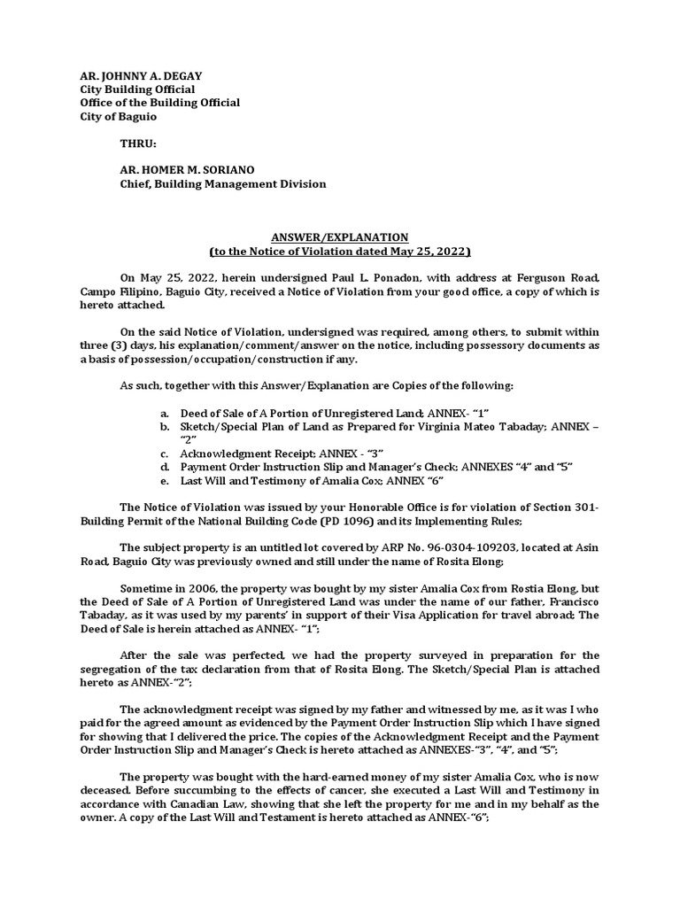 Explanation/Answer To Notice of Violation | PDF | Justice | Crime & Violence