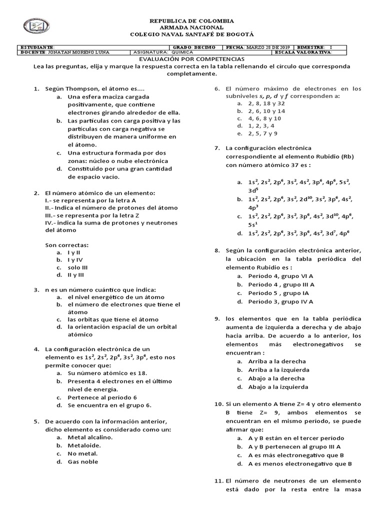 Quimica 10 Bimestre 1 Pdf