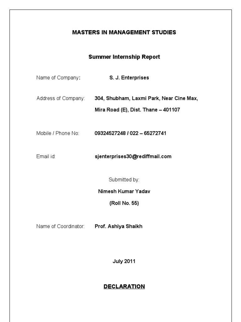 Internship Report - Title Pages | PDF | Evaluation | Business