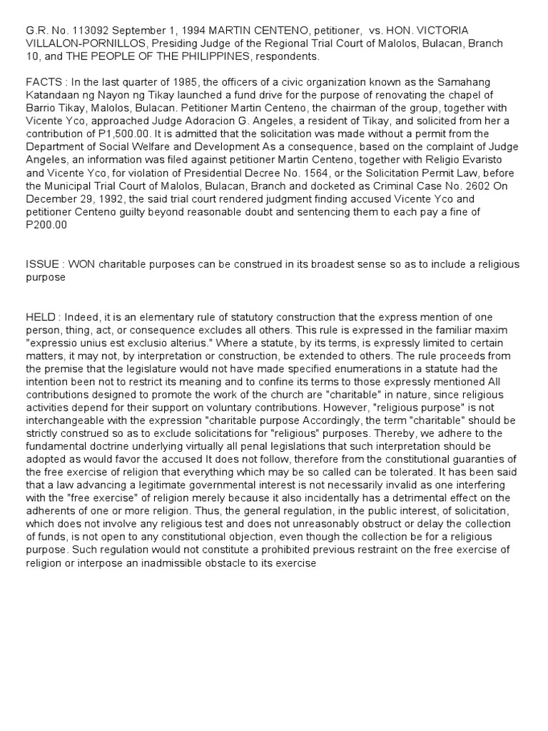 Centeno v. Villalon Pornillos Case Digest | PDF | Statutory ...